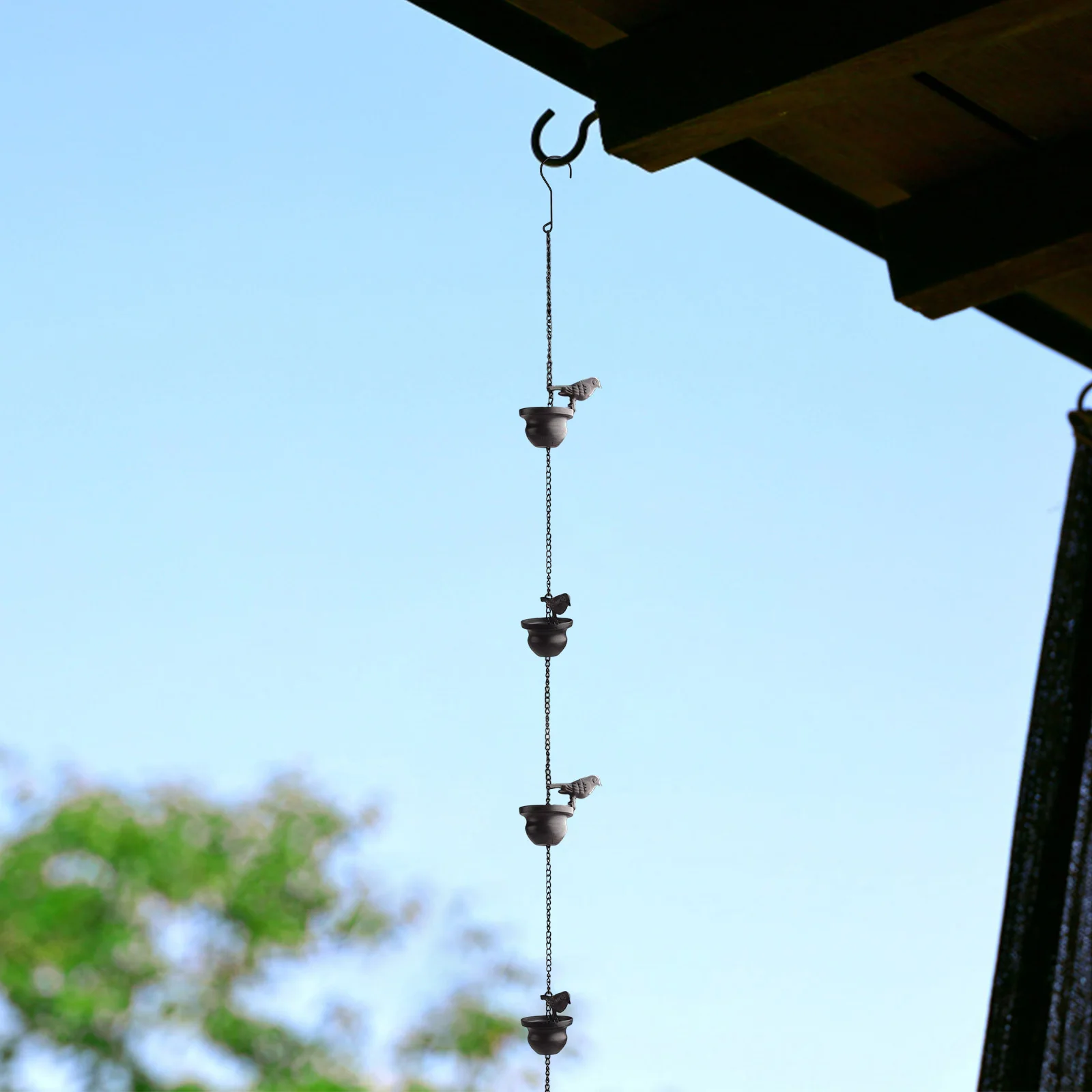 2.4M Birds On Cups Metal Rain Chain Rain Catcher For Gutter Roof ...