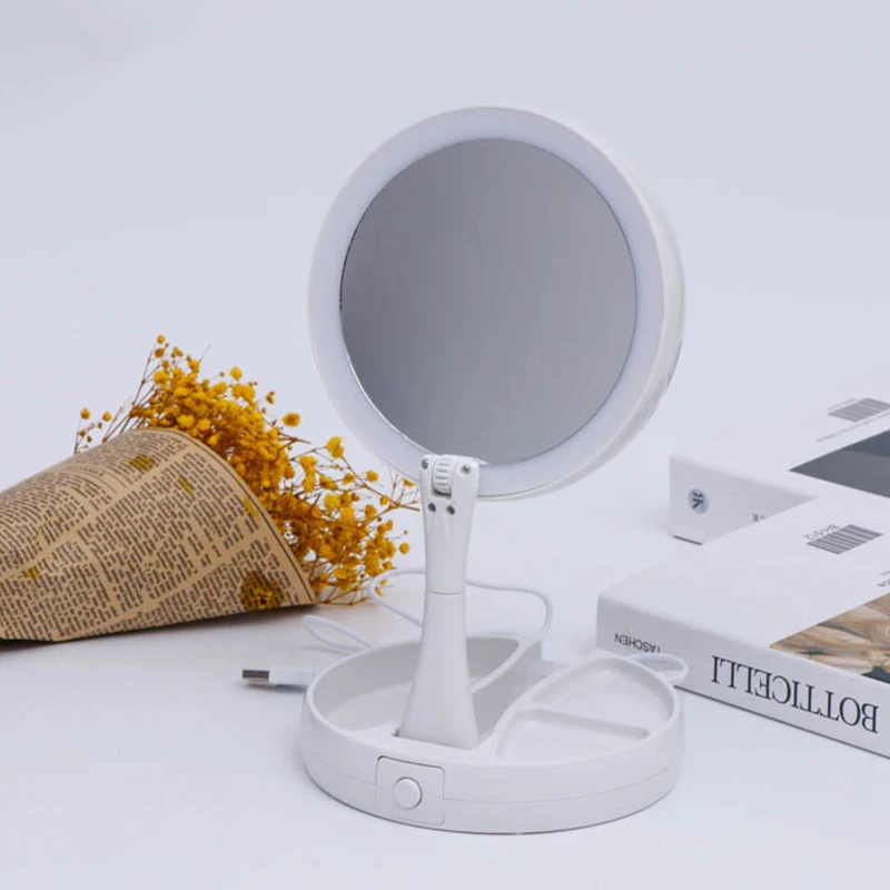 White-USB-Led-Mirror-With-Light-10X-Magnifying-Table-Mirrors-Foldable ...