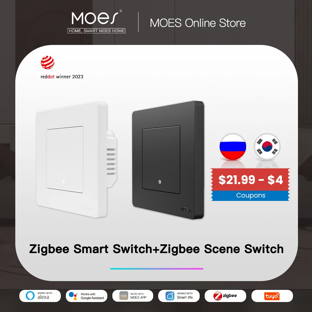 MOES Smart Light Switch Tuya ZigBee Star Ring Series No Neutral Wire No ...