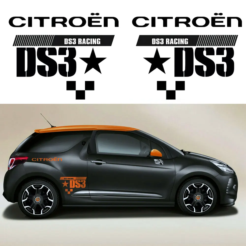 Autocollants en vinyle pour Citroen DS3, décalcomanie arina latérale, sport de course, jy035, 2 ...