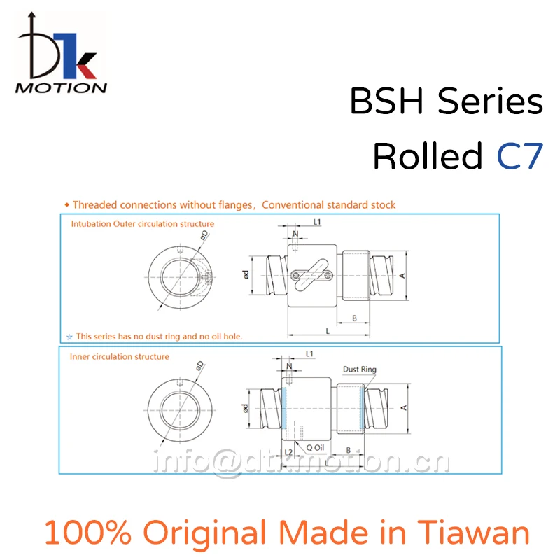 DTK BSH82.5 Rolled Ball Screw 100~400mm R8 Lead 2.5mm Thread Shaft High ...