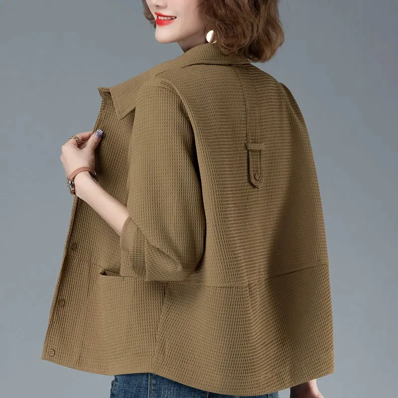 Casual jaqueta feminina primavera outono bolso outwear 2023 novo solto plus size mãe jaquetas ...