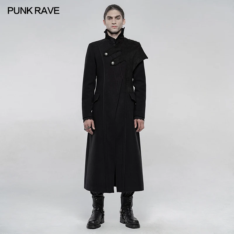 Punk Rave Men's Military Uniform Asymmetric Woolen Long Coat Punk ...