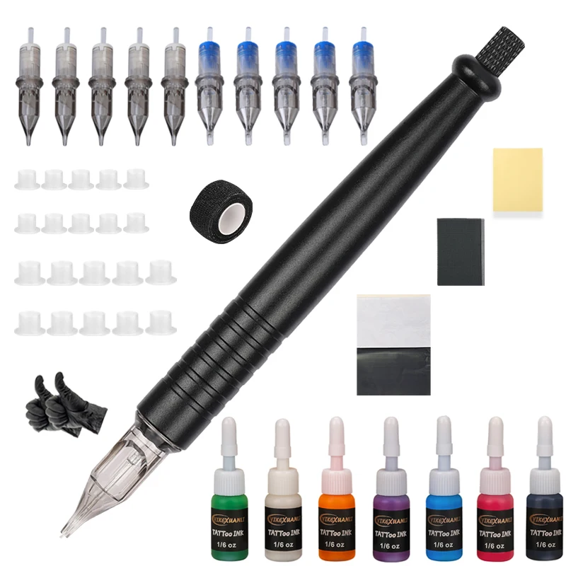 Premium Hand Poke Pen Professional Hand Tattoo Set with Integrated ...