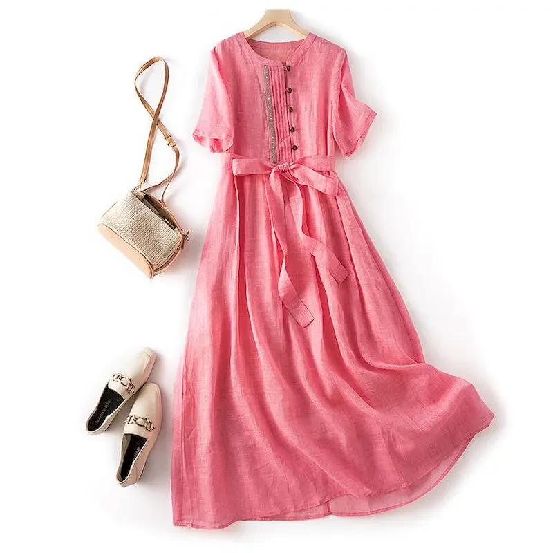 Cotton Linen Dress Women High-grade Ethnic Style Artistic Short Sleeve ...