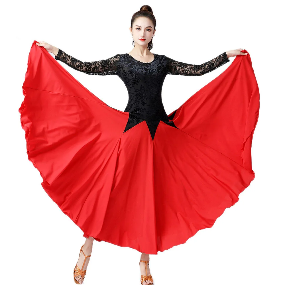New-Tango-Practice-Dress-Long-Sleeve-Lace-Skirt-Ballroom-Waltz-Dance ...