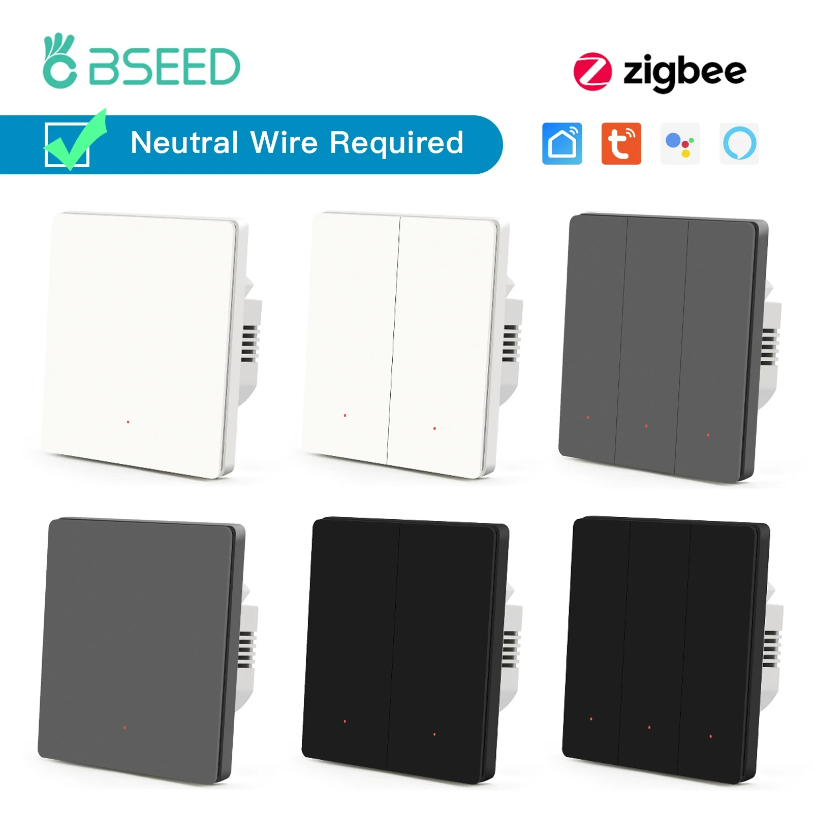 Bseed zigbee interruptores de luz 1/2/3gang 1/2/3way interruptores de ...