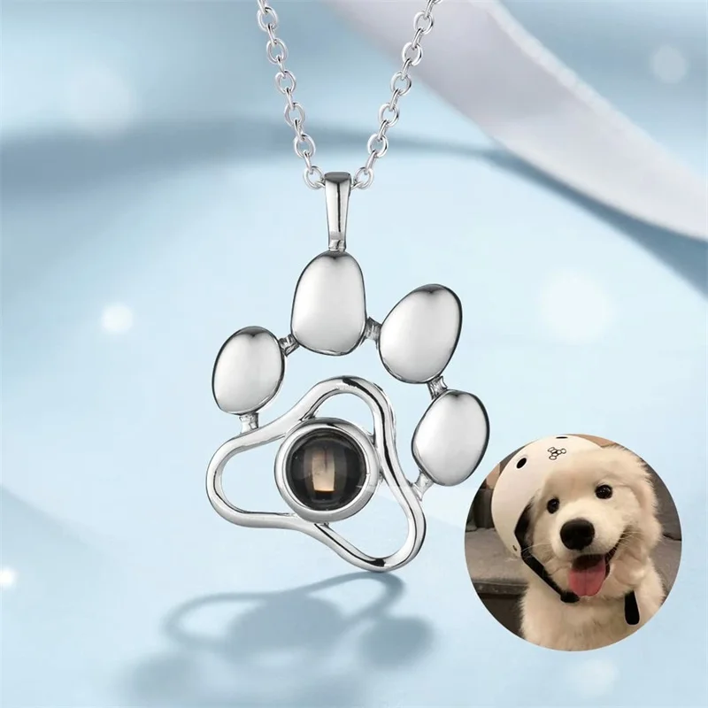 Personalized pet paw projection necklace store