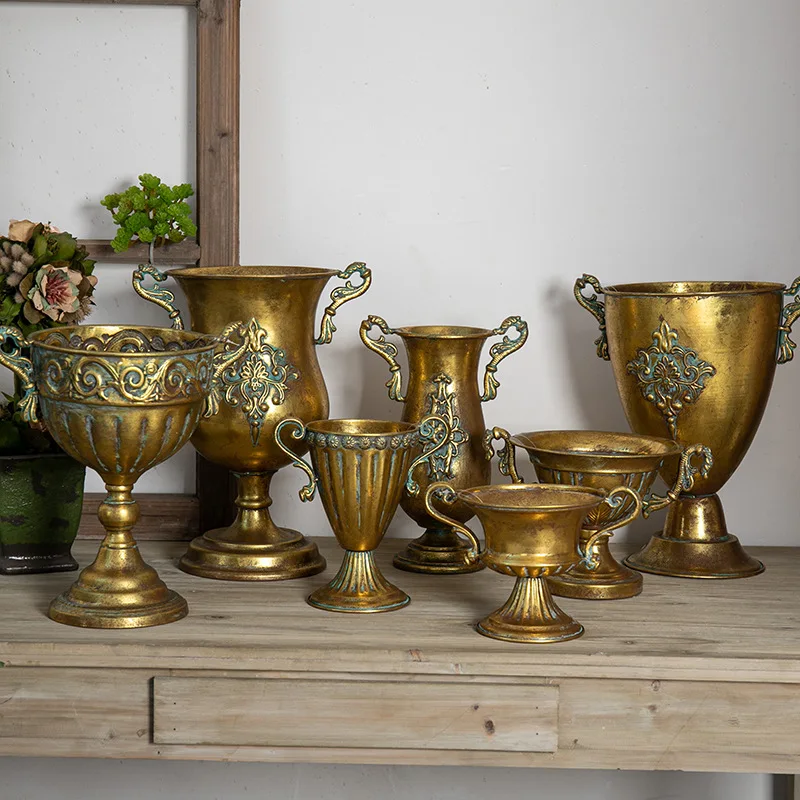 Vintage-Golden-Iron-Flower-Pots-European-Classical-Goblet-Flowerpot ...