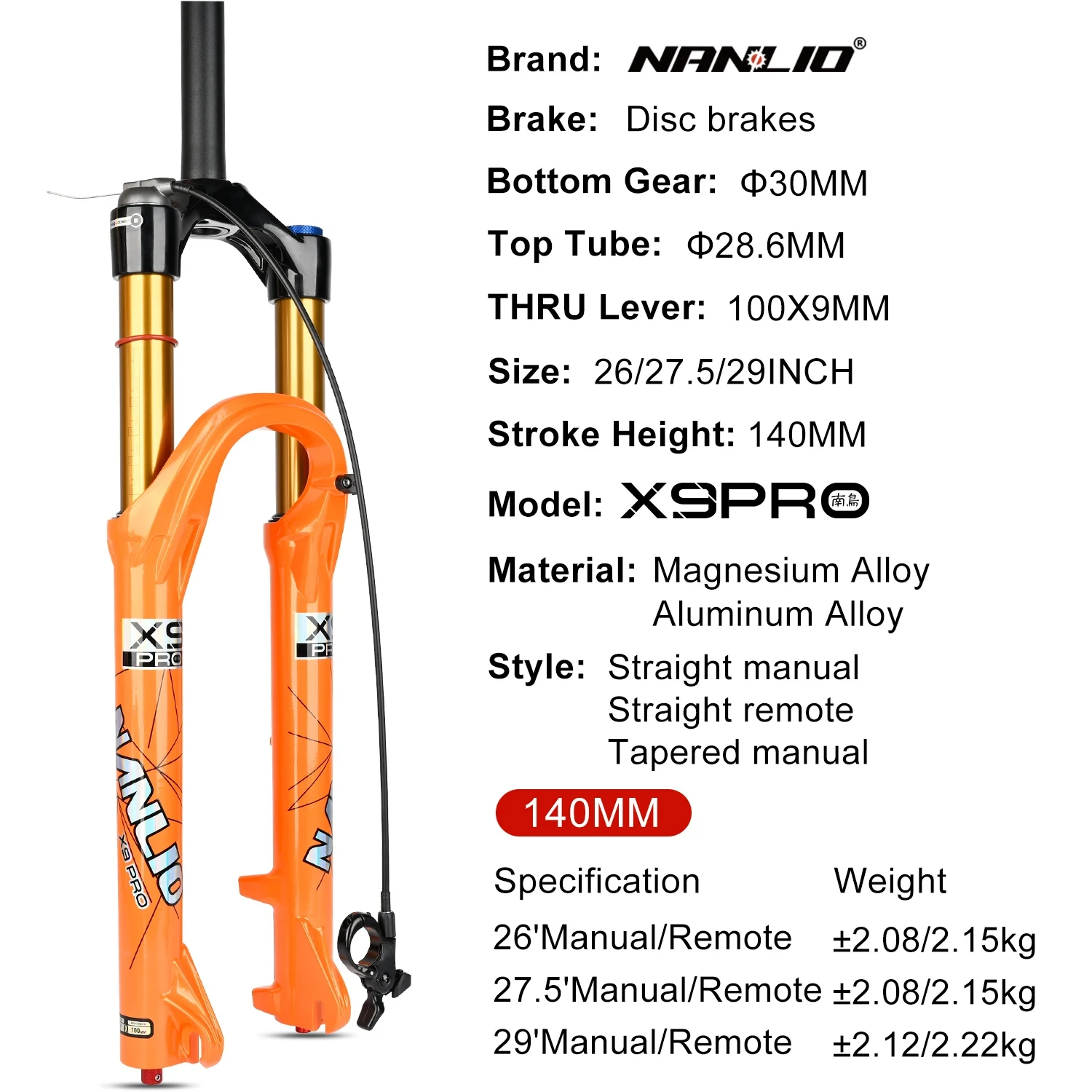 Bicycle-Suspension-Fork-Nanlio-X9-PRO-34MM-Orange-Air-Oil-Gas-forks ...