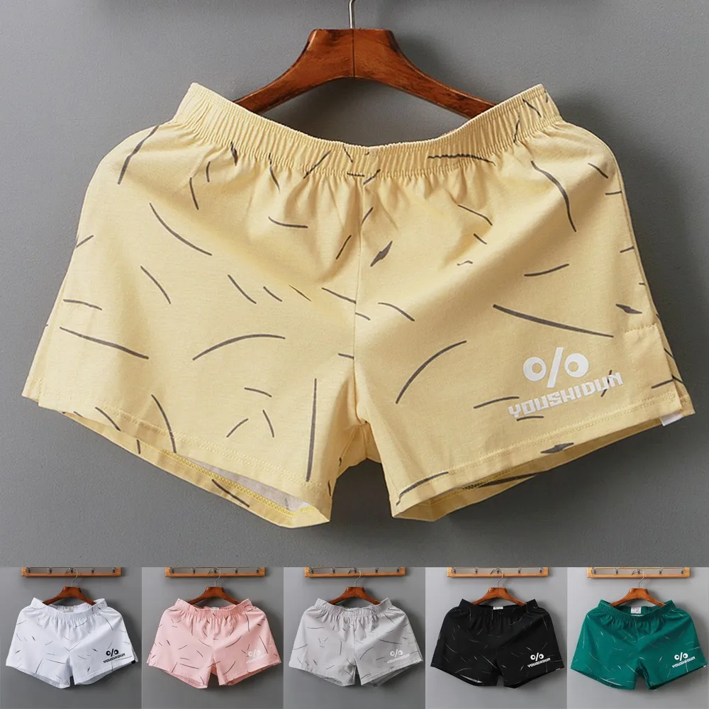 Mens Cotton Boxer Breathble Loose Sports Printed Boxer Shorts Man Mid ...