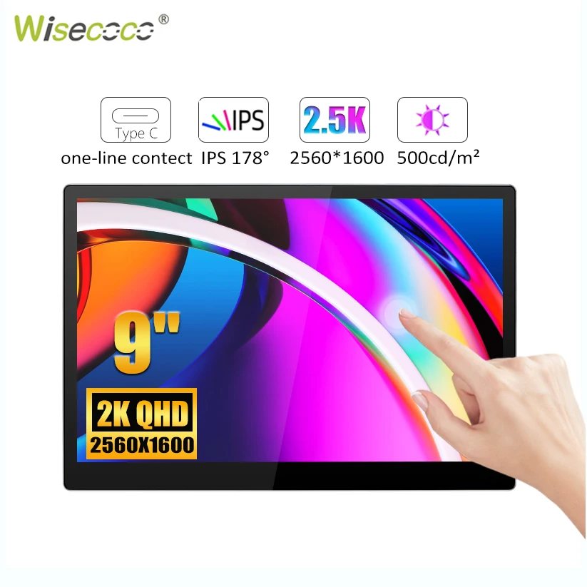 Wisecoco 2K 2560x1600 9 inch Portable Mini Monitor Touch screen Display USB C HDMI Laptop ...
