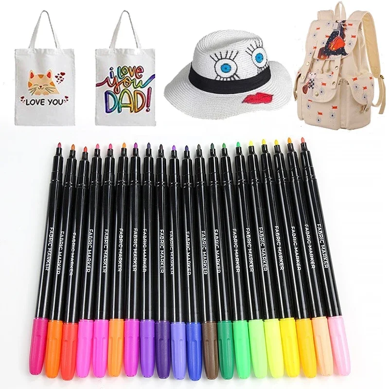 12-Colors-set-Waterproof-Colorfast-Fabric-Textile-Marker-Pen-Permanent ...