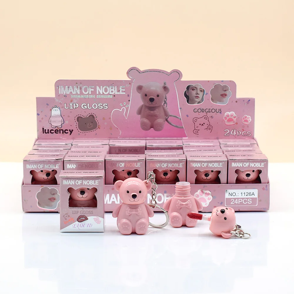 24pcs Cute Bear Lip Gloss 6 Colors Set Woman Longlasting Nonstick Lip ...