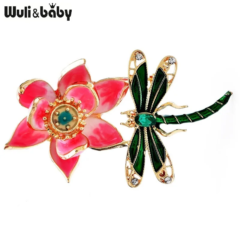 Wuli-baby-Beautiful-Lotus-Flower-Dragonfly-Brooches-For-Women-Elegant ...