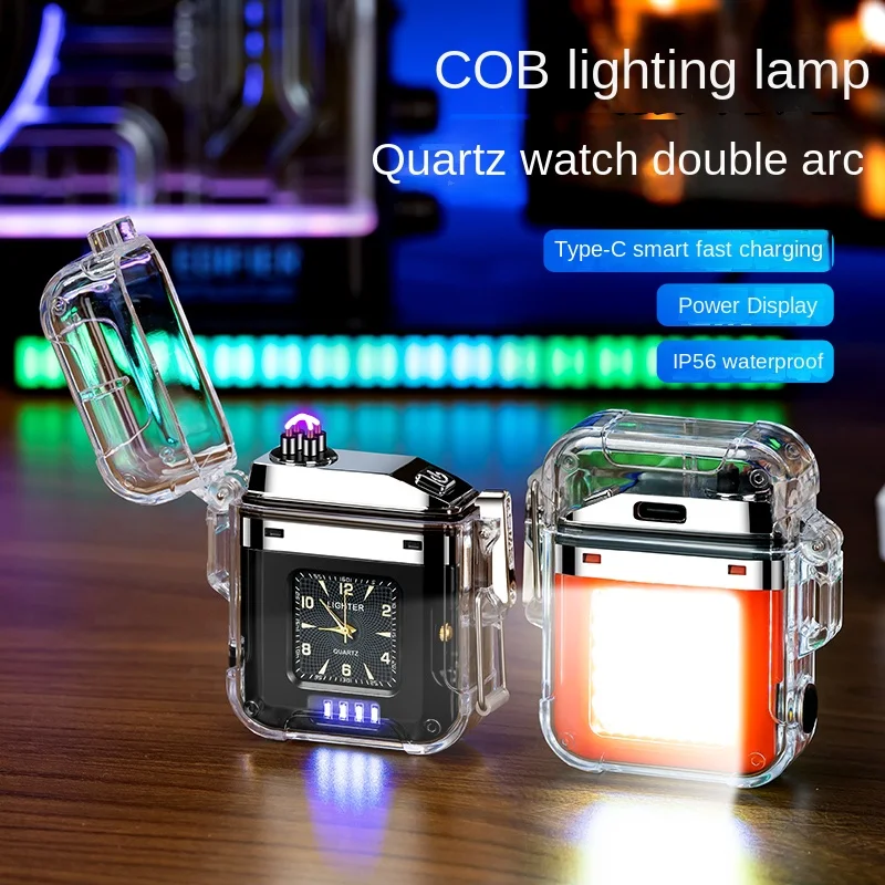 Dual-Arc-Plasma-Waterproof-Lighter-Watch-Transparent-Rechargeable-USB ...
