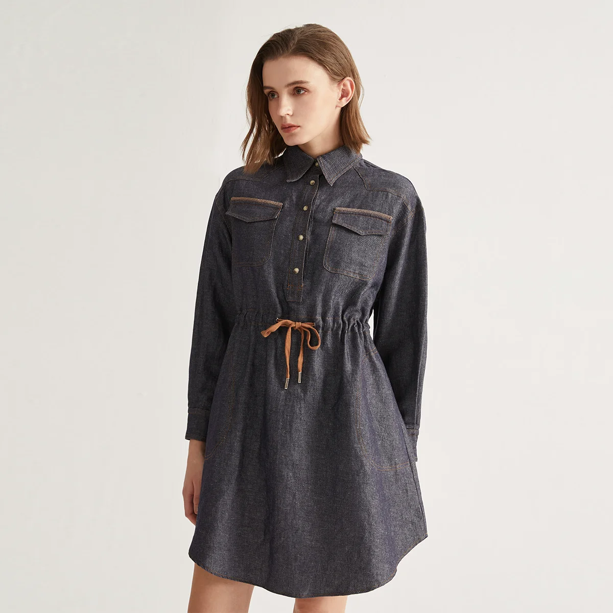 K1131L Boutique 100% Linen Lapel Clothes Women Dresses Women Dresses ...