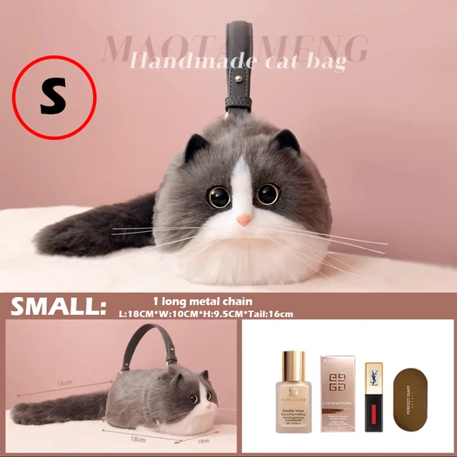 Cat Bag Handmade High Quality Gray And White Plush Cat Bag Large ...