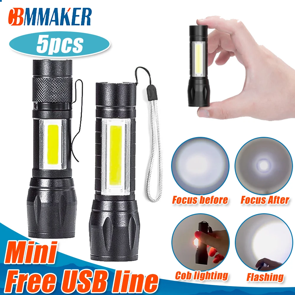 Built In Battery Q5 Flashlight Zoom Focus Mini Led Light Waterproof For ...