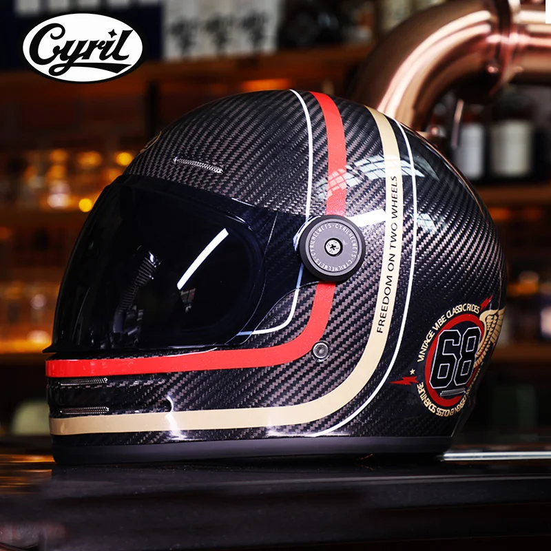 CYRIL Carbon Fibre Motorcycle Helmet Retro Full Face Racing Off-road ...