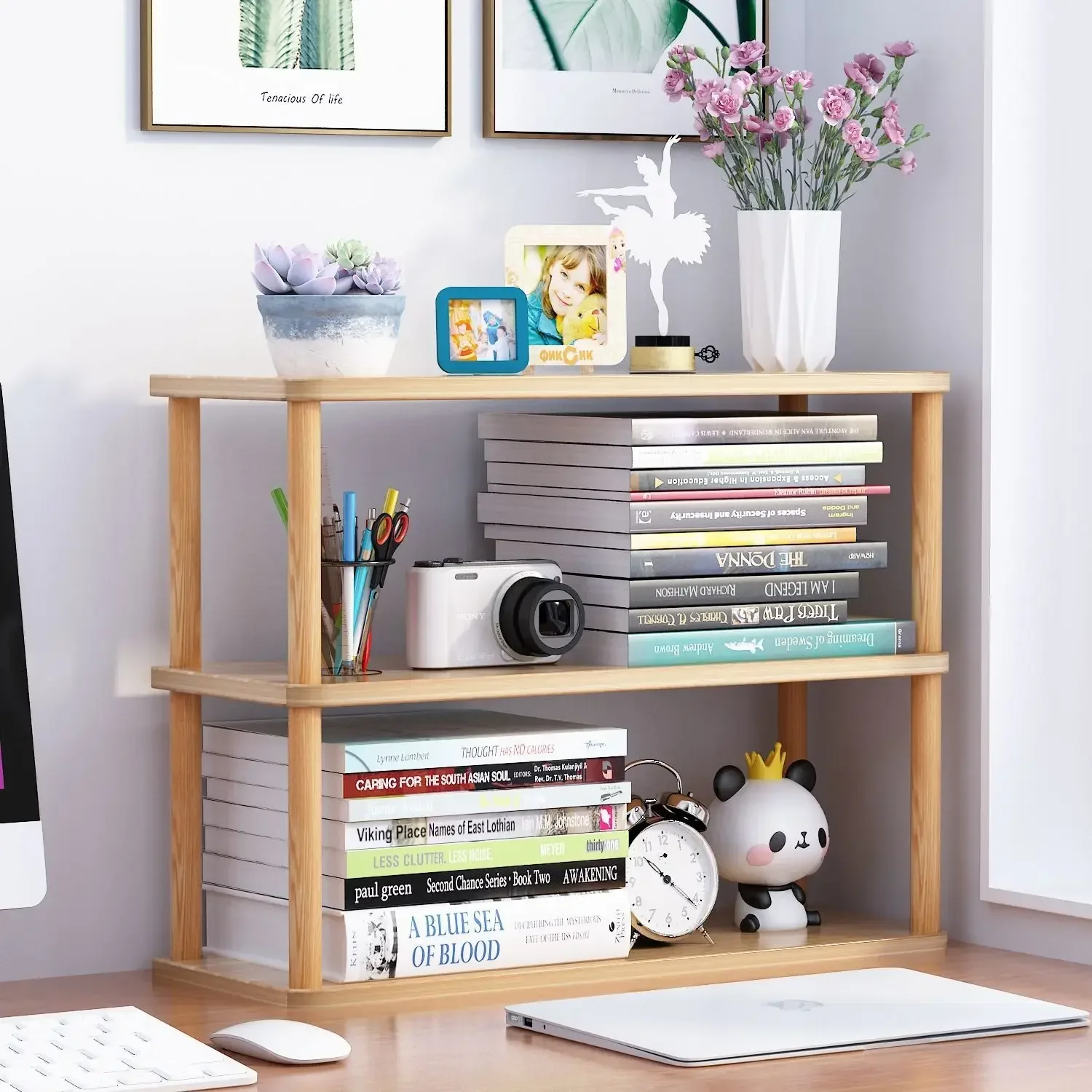 Bookcase-Wooden-Shelf-Desktop-Racks-Desk-Children-Storage-Multi-fun ...