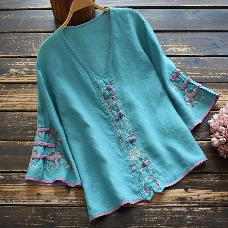 Ropa-de-estilo-chino-de-verano-para-mujer-Top-Cheongsam-camisa ...