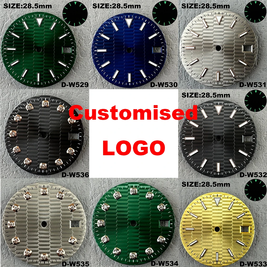 28-5-mm-dial-Customised-logo-Diamond-dial-Green-luminous-dial-NH35 ...