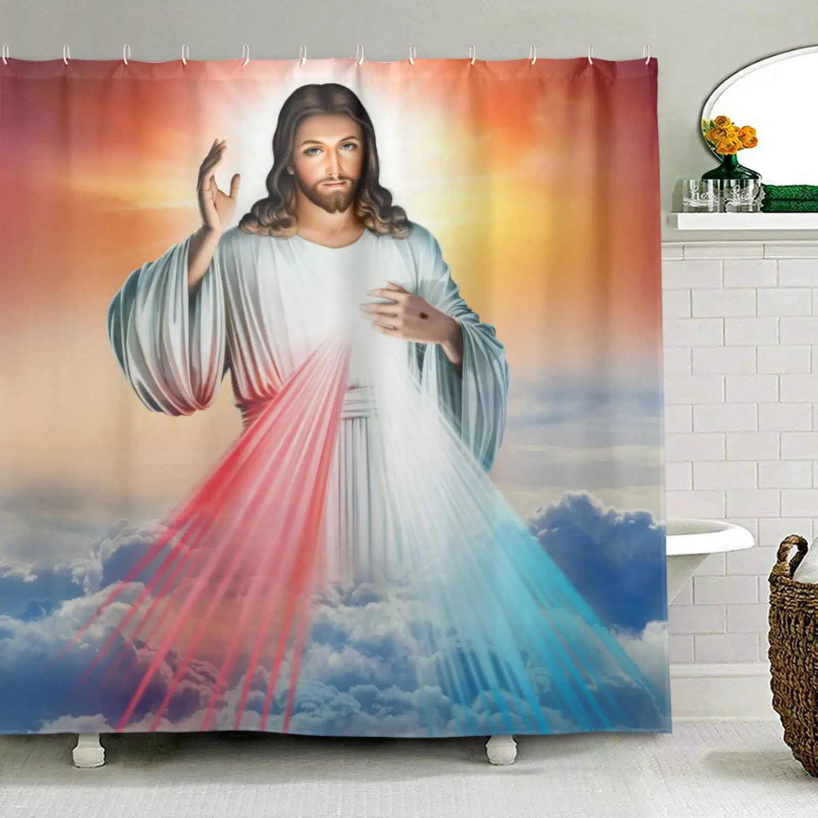 Religious-Jesus-God-Shower-Curtain-Waterproof-Polyester-Fabric-Bath ...