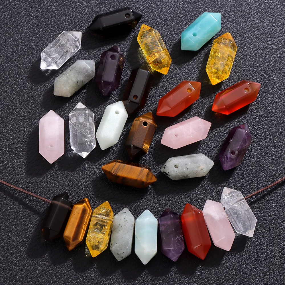 Top Drilled Natural Hexagon Shape Stone Pendant Amethyst Tiger Eye ...