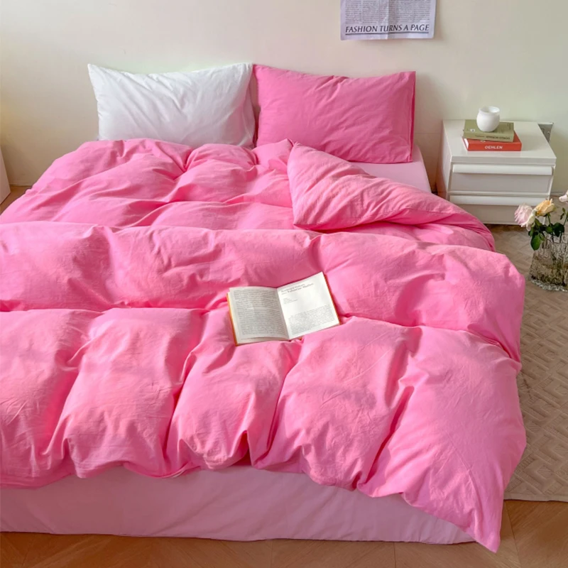 Pink-Series-INS-Duvet-Cover-set-Pillow-Case-Bed-Sheet-Solid-Color-Quilt ...