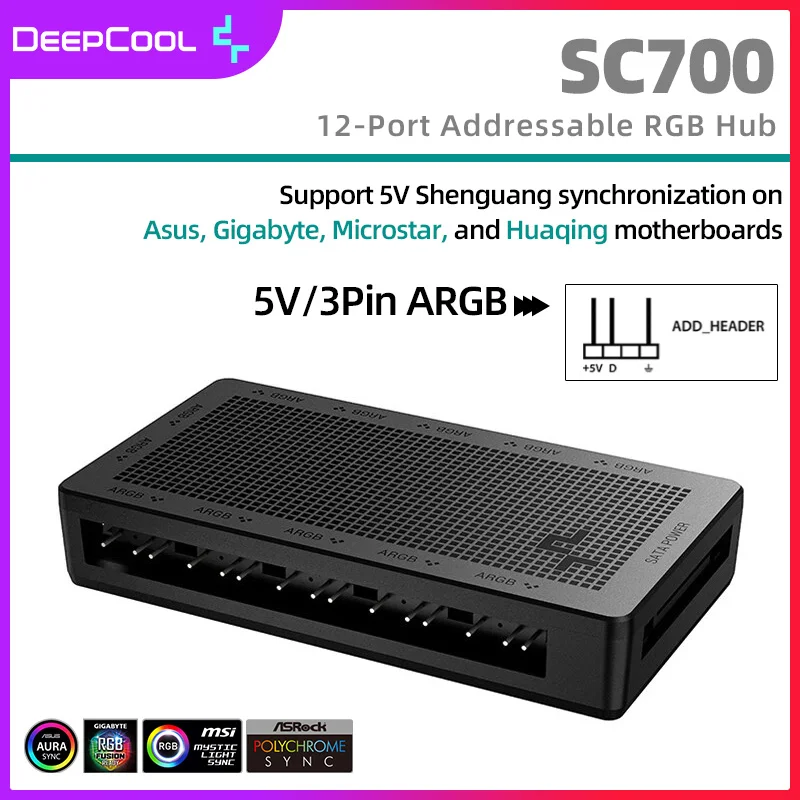 Deepcool-SC700-5V-3PIN-ARGB-Hub-1-to-12-Extension-Cable-Adapter-PC ...