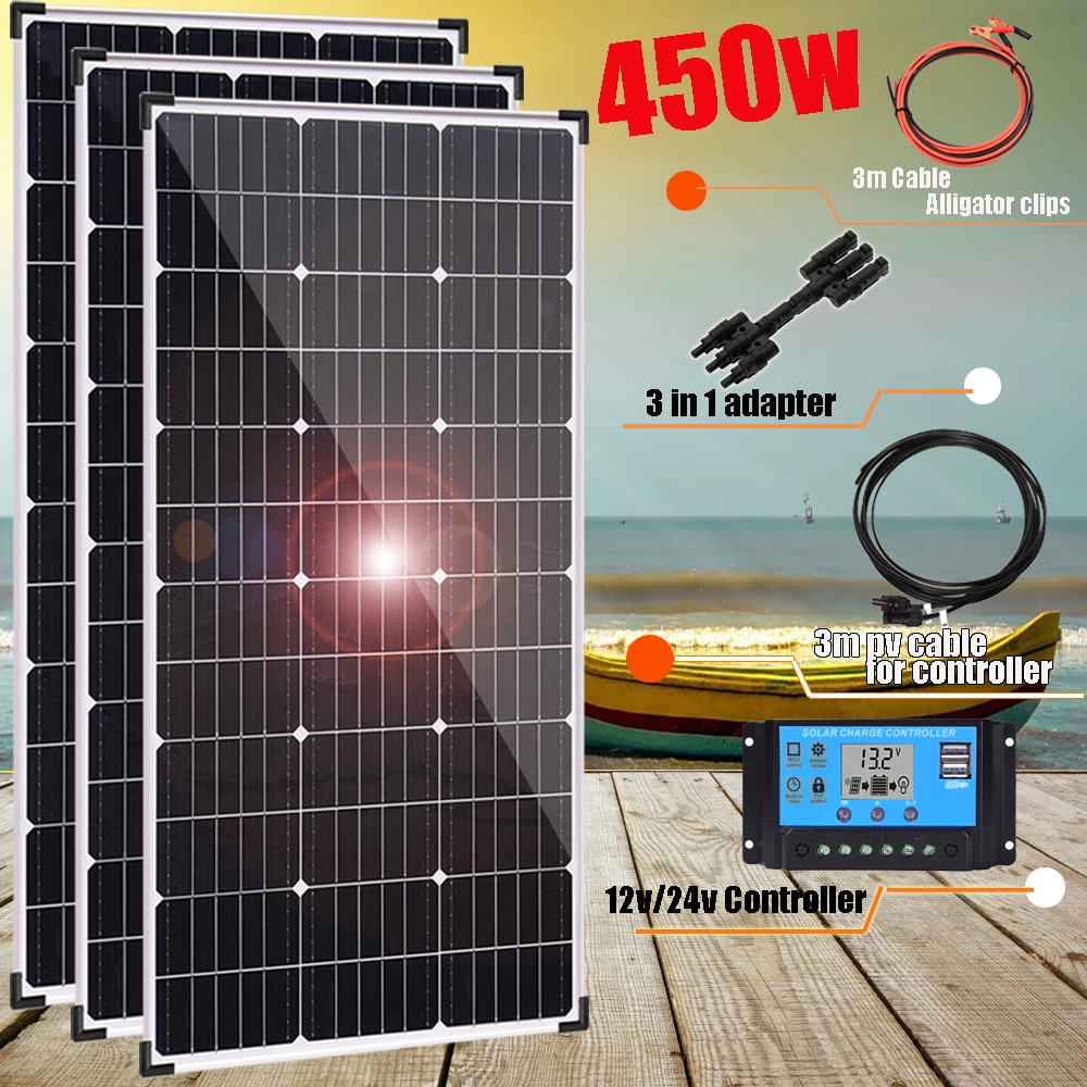 panel solar 12v marco de aluminio 450w 300w 150w kit cargador batería ...