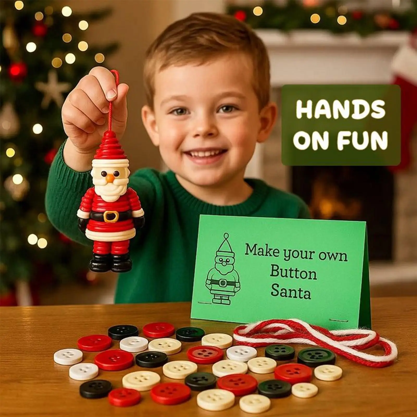 Handmade Button Santa Craft Kit Christmas Tree Shaped DIY Button ...