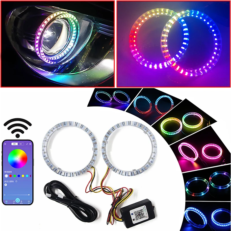 2PCS-Car-Angel-Eyes-Haro-Rings-RGB-LED-Headlight-Lights-Sequential-Flowing-Turn-Signal-Running ...
