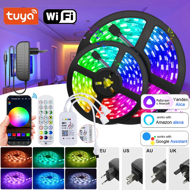 Led-Strip-Lights-Bluetooth-Wifi-Alexa-Rgb-Led-Tape-12V-Smart-APP-50ft ...
