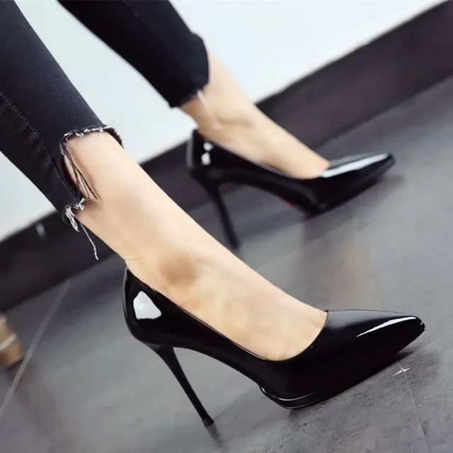 Super High Heel 10 cm Pointed Shallow Patent Leather High Heels Fashion Elegant Shoes Women Thin ...