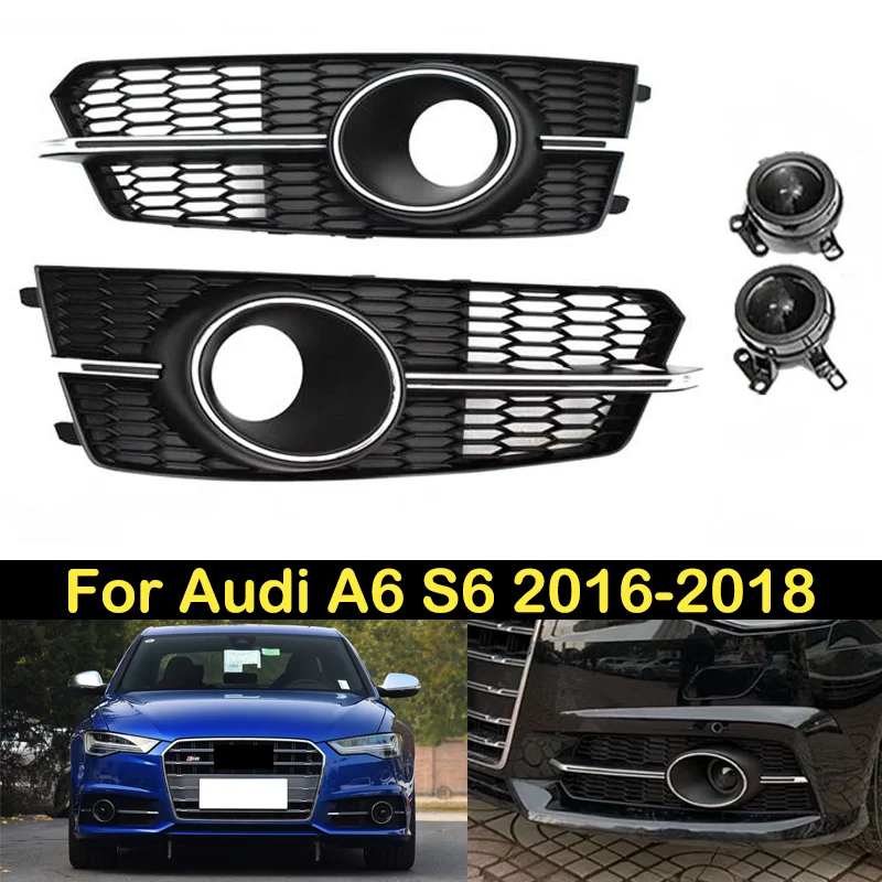 DECHO A pair For Audi A6 S6 2016 2017 2018 Bumper Fog Lamp Grille Car ...