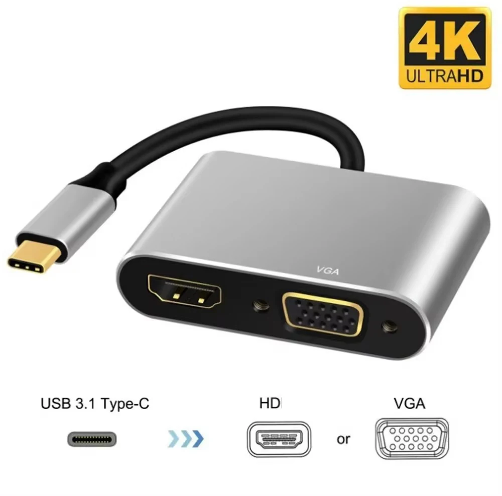 4K-USB-C-Type-C-To-HDMI-compatible-VGA-Adapter-USB3-1-Audio-Video ...