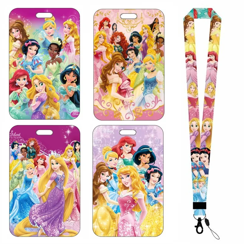Disney Princess Name Card Student Campus Card Hanging Neck Bag Card ...