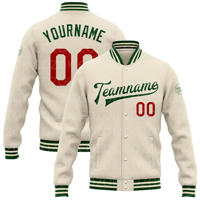 Custom-Cream-Green-Color-3D-Printed-Baseball-Button-Jacket-Bomber-Full ...