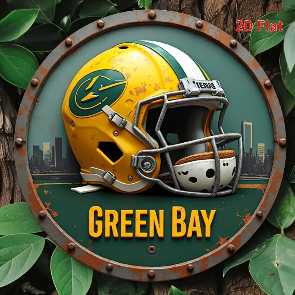 2D Flat, 1pc Vintage Green Bay Football Helmet Wall Decor - 8x8 Inch ...