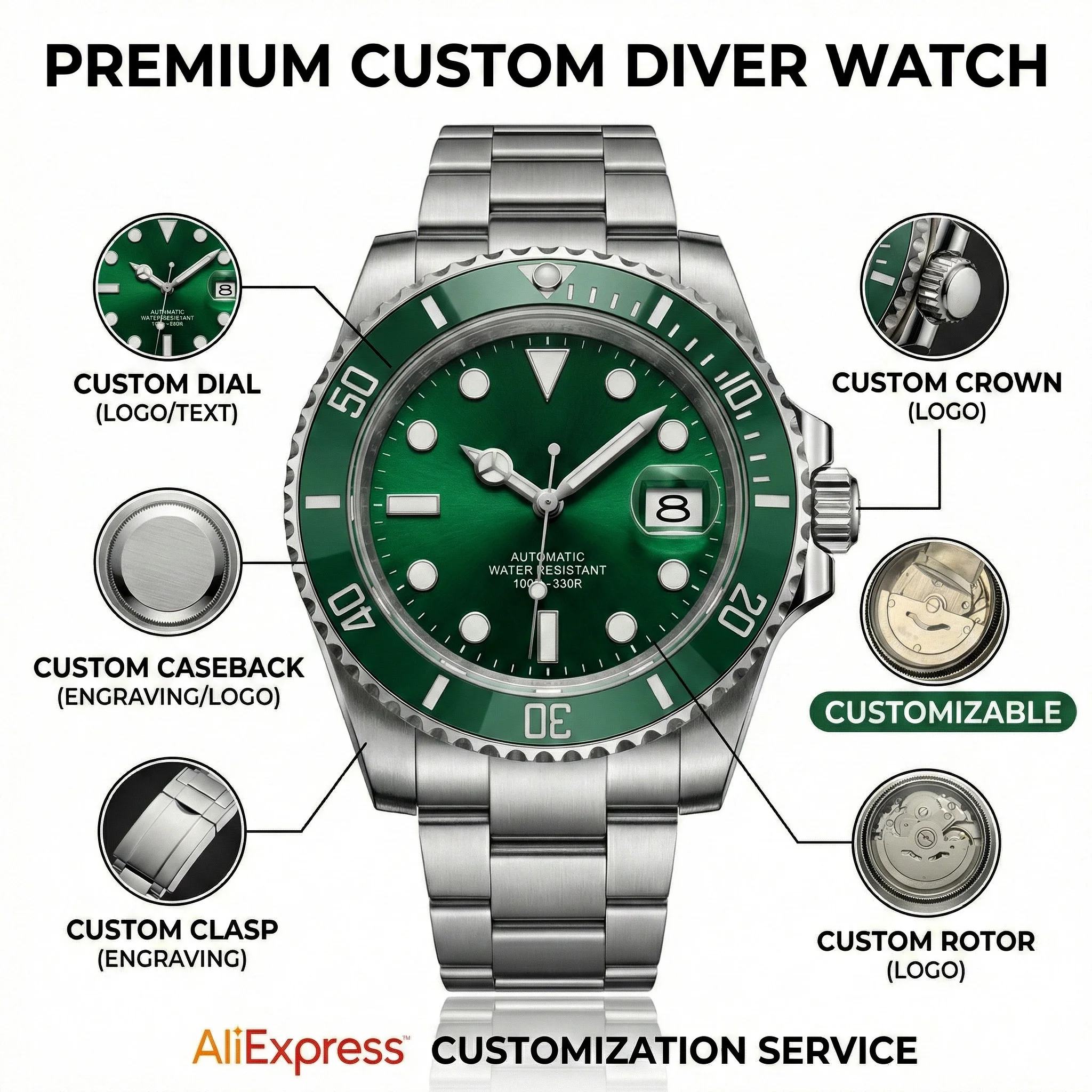 Full Custom Corgeut NH35 Automatic Watch Men Diver 100M Sapphire ...