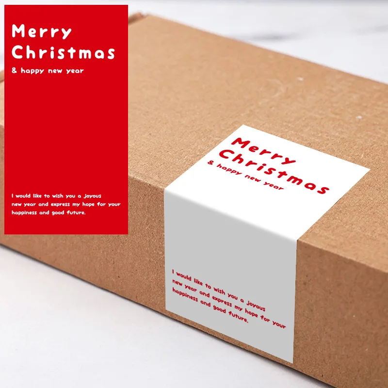 50-100pcs New Merry Christmas Stickers Red And White Decorative Labels ...