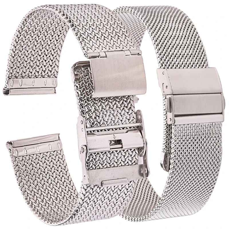 Stainless-Steel-Milanese-Loop-Watch-Strap-Bracelet-Silver-Black-Women ...