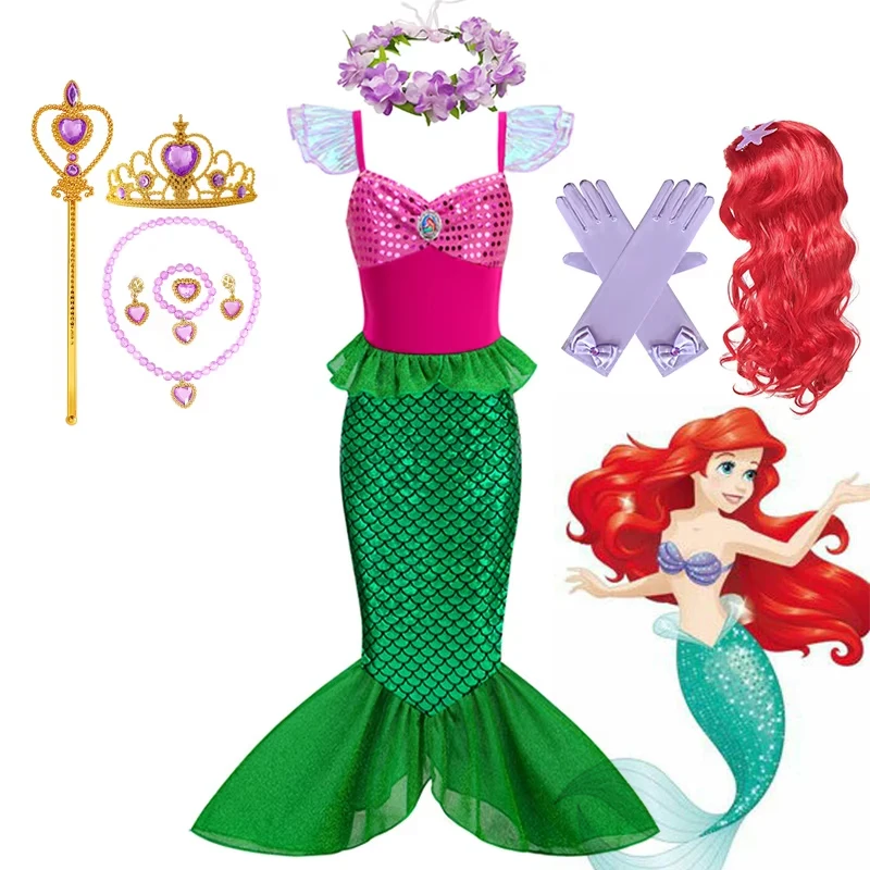 Girls Cosplay Disney Little Mermaid Princess Dress Kids Mermaid Ariel ...