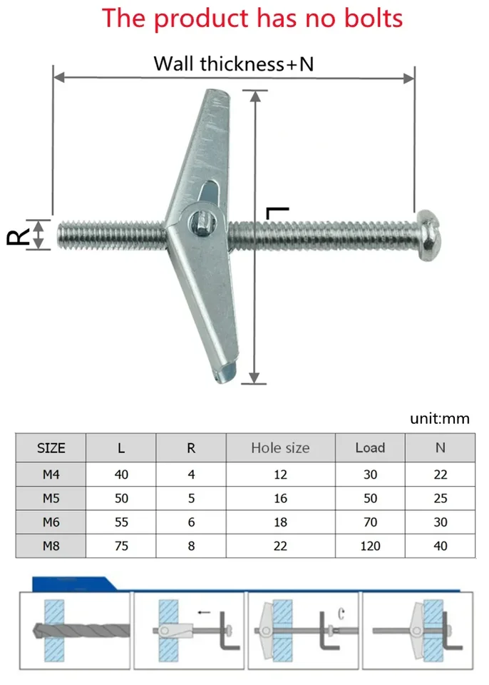 Spring Toggle Wall Anchors Metal Spring Toggle Anchors - M4 M5 M6 M8 ...