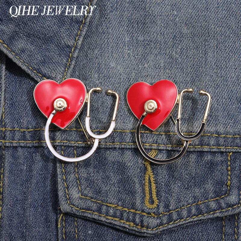 Cartoon Love Stethoscope Angel Wings Brooch Enamel Pin Medical ...
