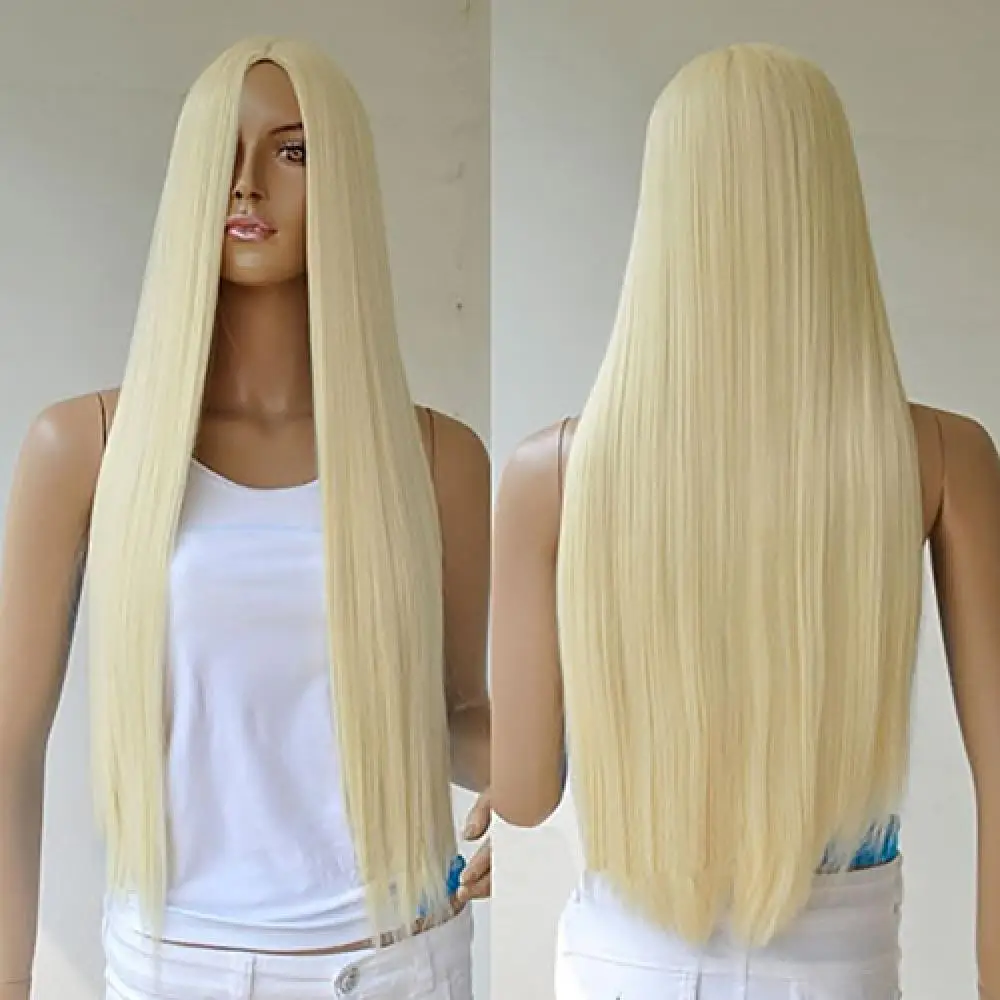 80cm-Women-Long-Straight-Full-Wig-Hair-Blonde-Synthetic-No-Bangs ...