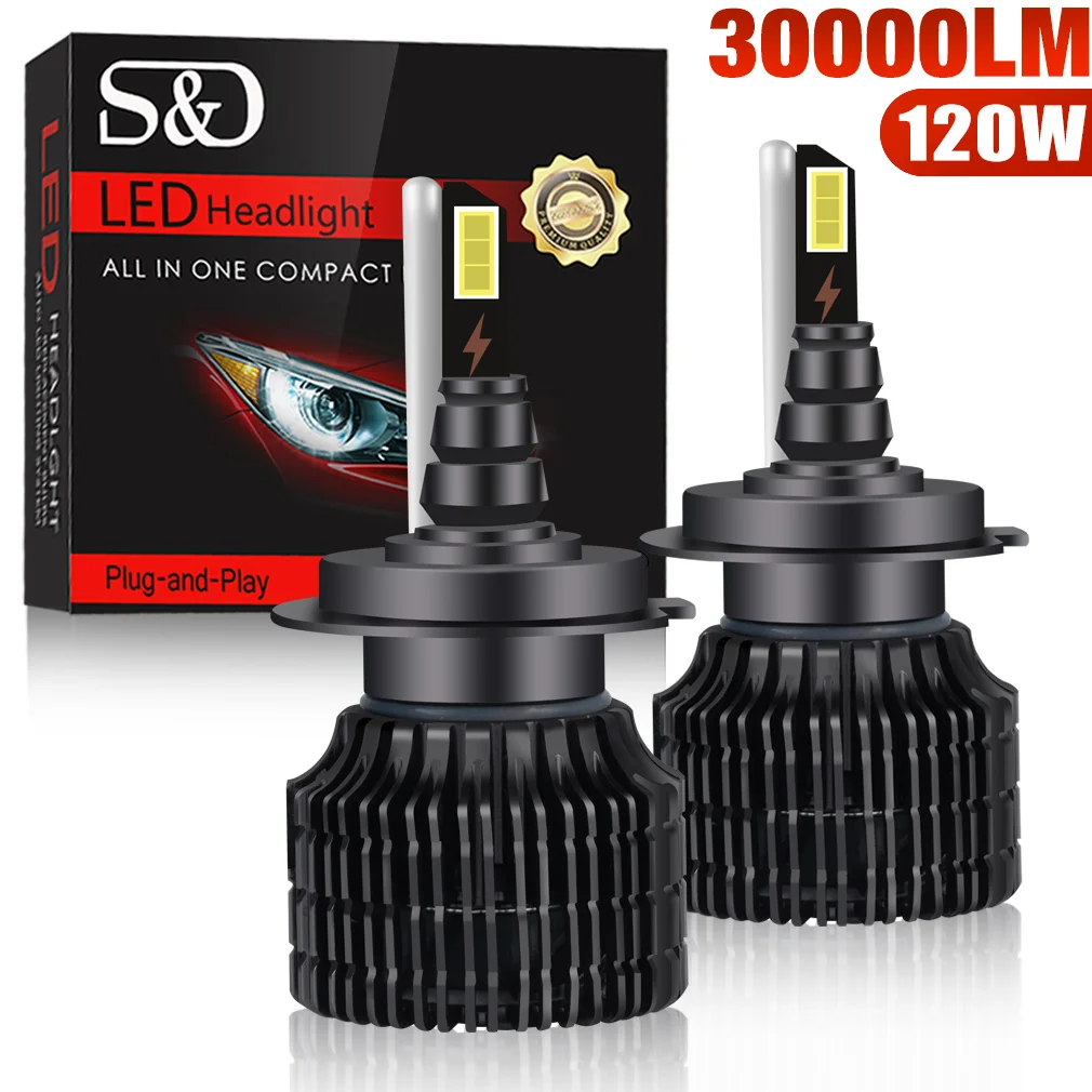 30000LM H7 LED Headlight Canbus 120W High Power H4 H1 H8 H9 H11 HB4 HB3 9005 9006 9012 HIR2 ...