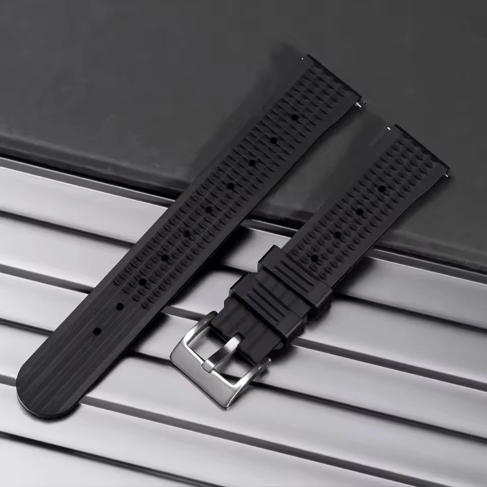20/22mm Soft Rubber Waffle Strap For Men Diver Waterproof Sports Watch ...